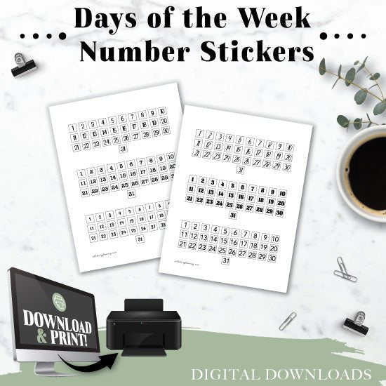 Days of the Week Number Stickers – Artierior Planning