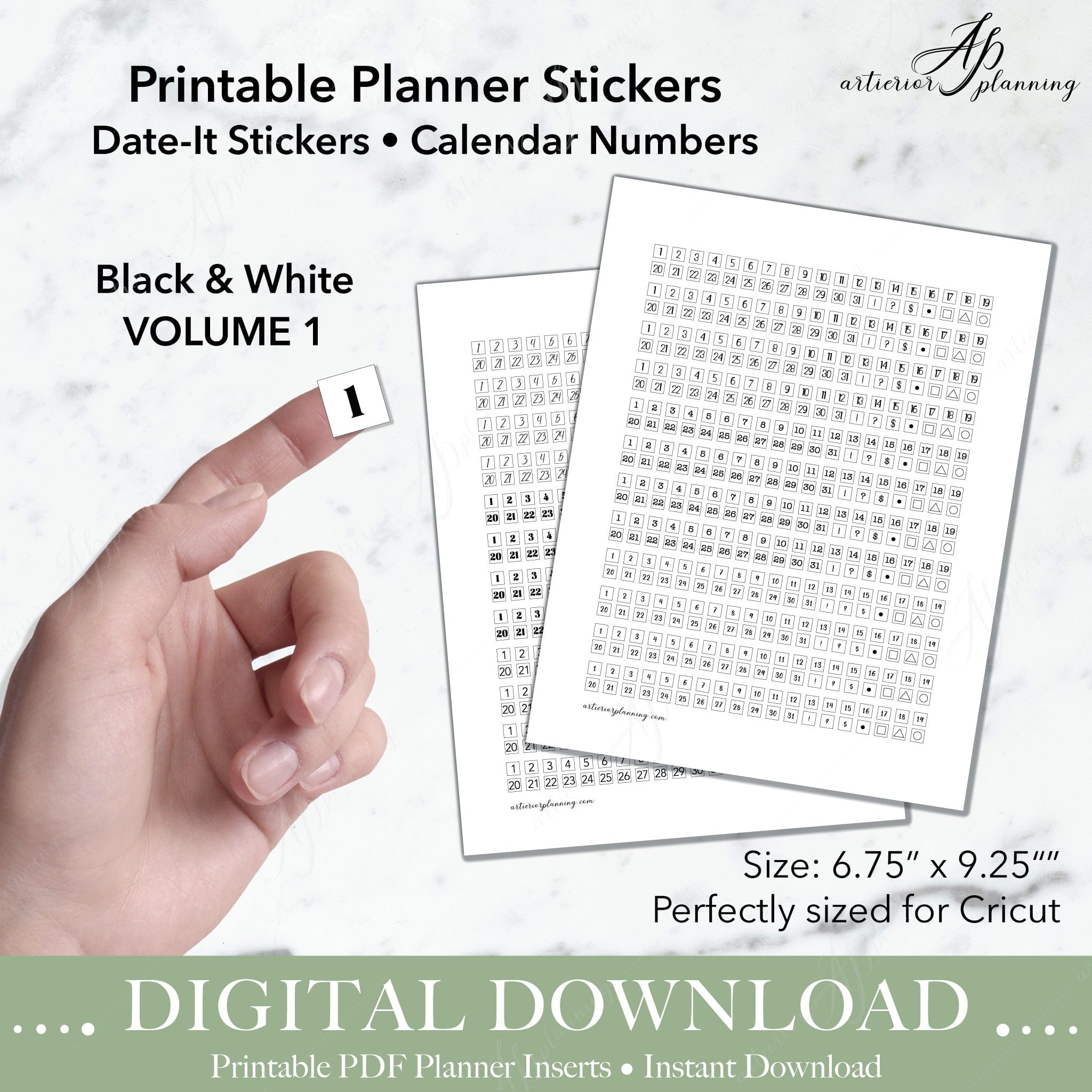 Date-It Stickers | Calendar Numbers | Black & White Volume 1 | Printab ...
