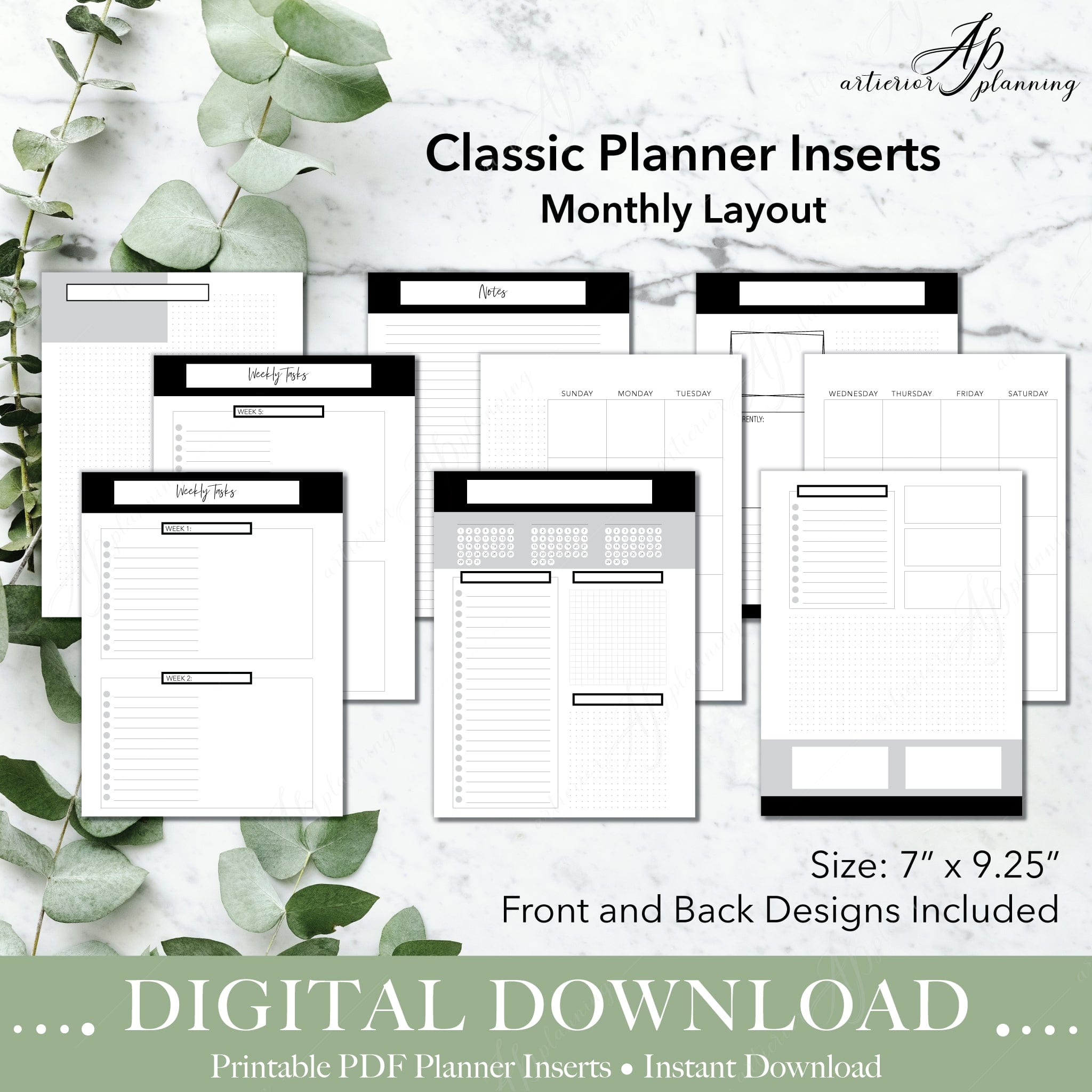 Monthly | Undated Planner Insert | Neutral | Classic | Printable Digit ...